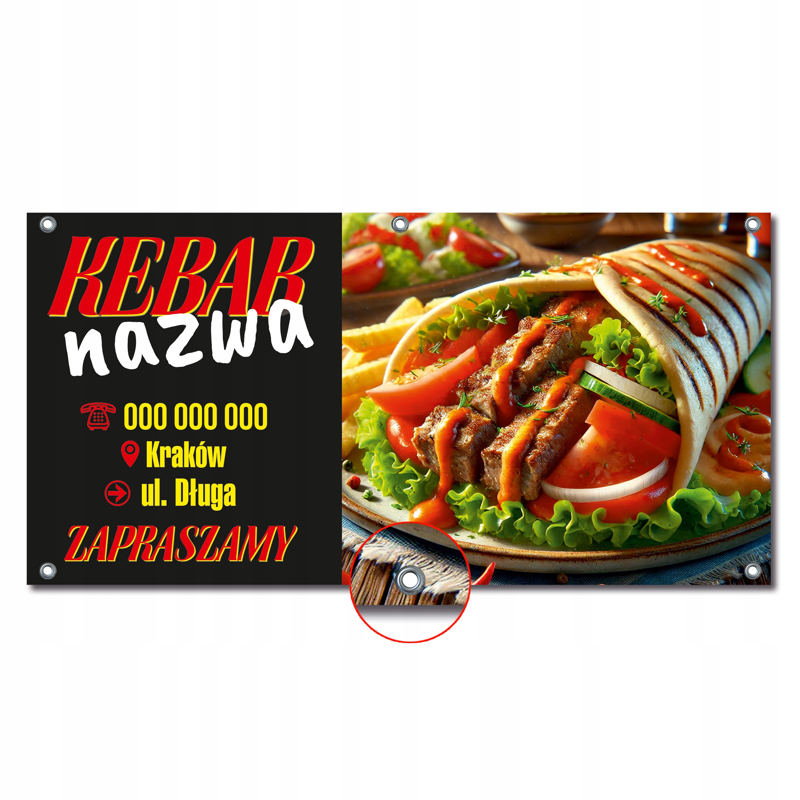 Baner KEBAB Reklama 2x1m Solidny Reklamowy TWOJA NAZWA Plandeka UV ...