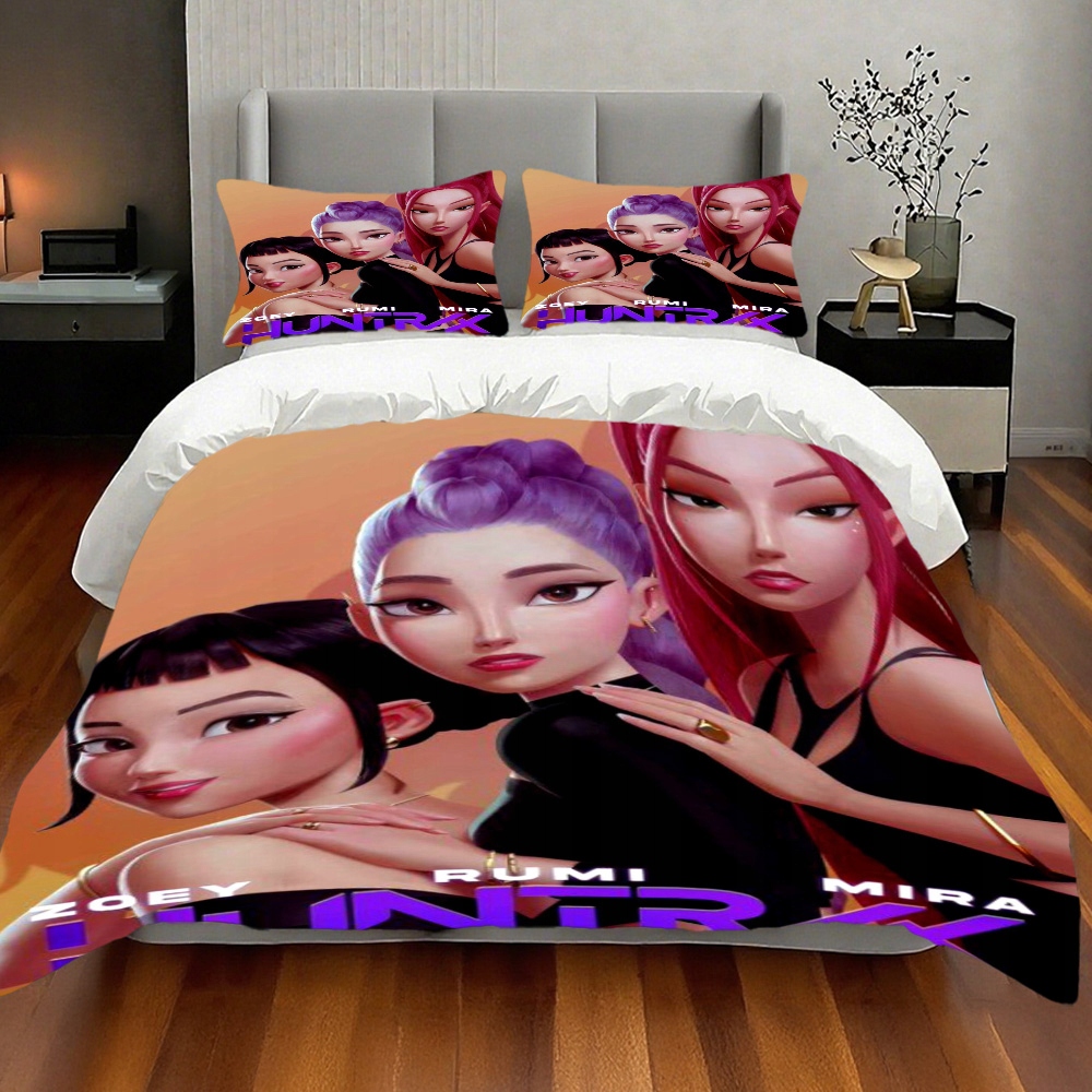 Komplet Pościeli KPop Demon Hunters – Wzór Anime HUNTRX z Dziewczynami ...
