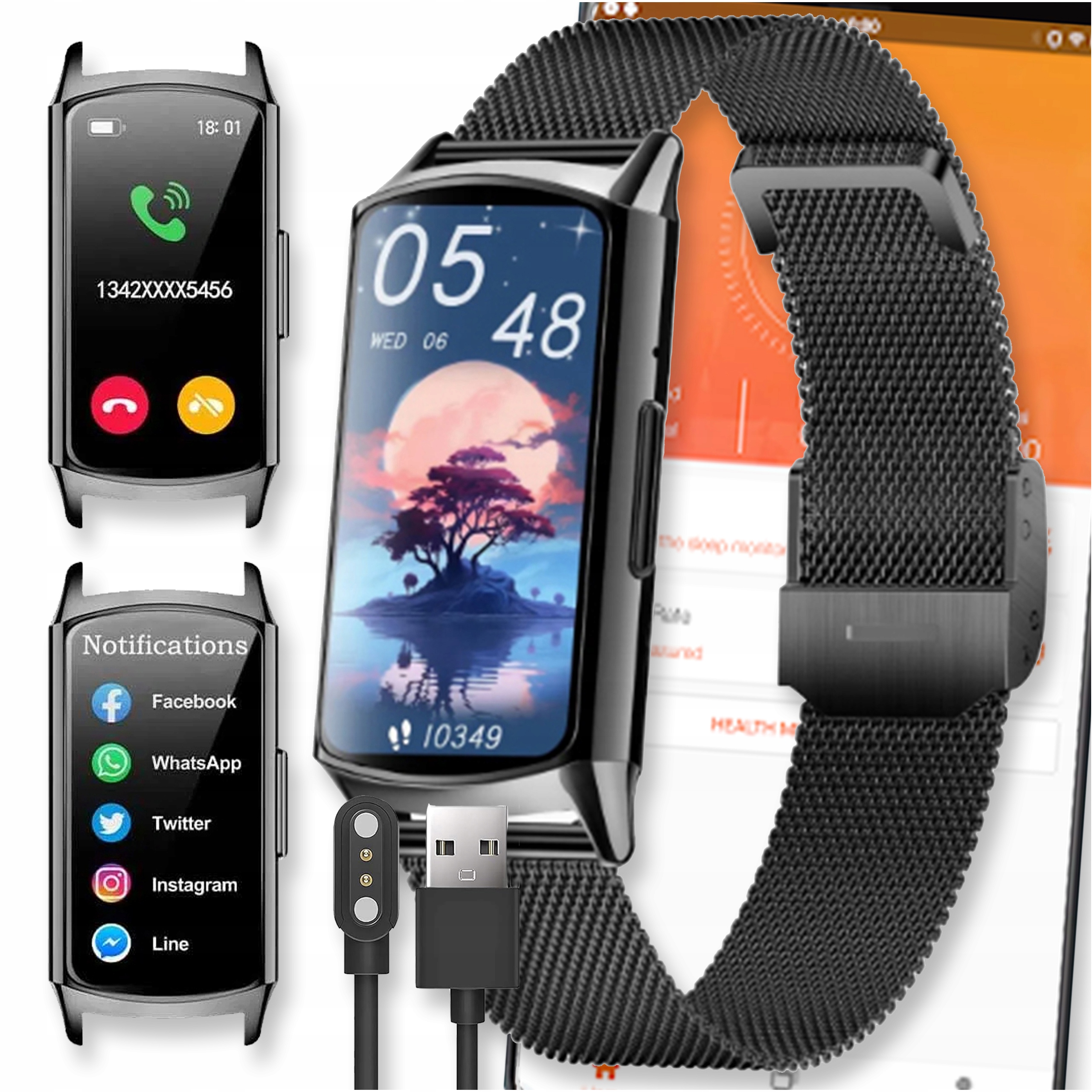 SMARTBAND BAND SMARTWATCH OPASKA CZARNY ZEGAREK AMOLED SP02 BLUETOOTH ...