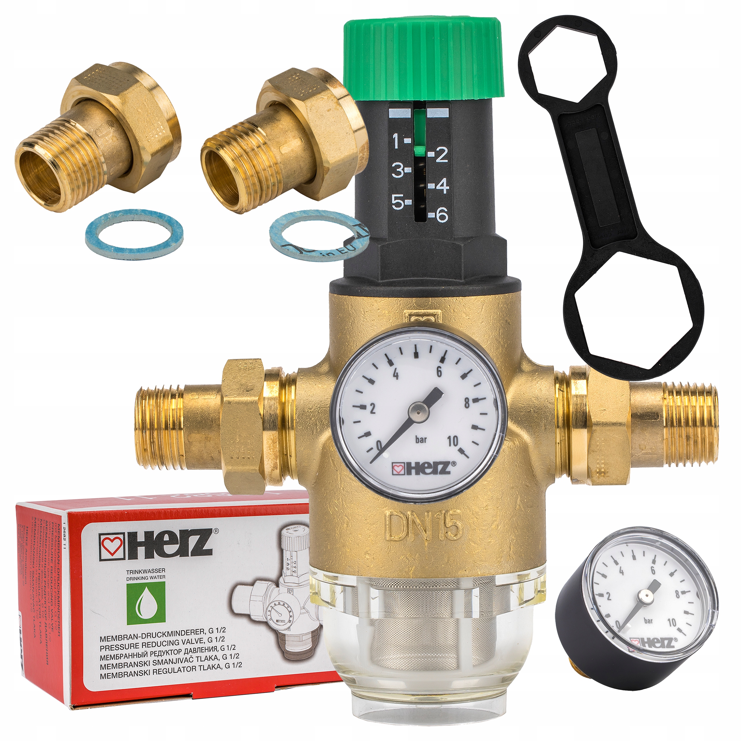 REDUKTOR REGULATOR CIŚNIENIA WODY 1/2" CALA Z MANOMETREM I FILTREM SOLIDNY (3838963424864 ...