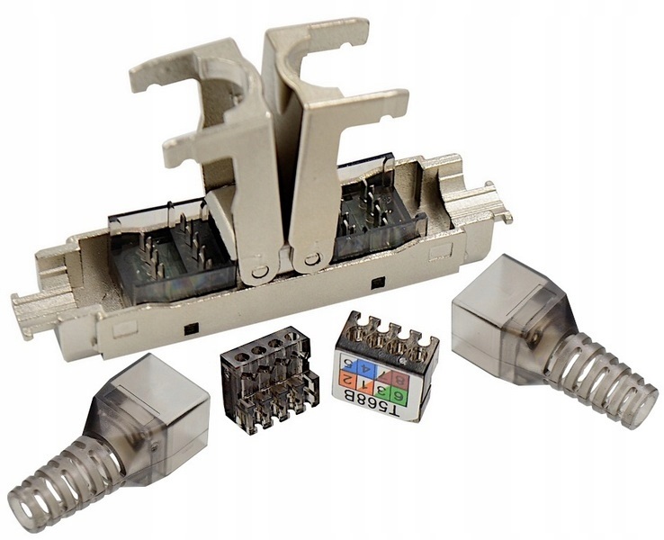 Łącznik beznarzędziowy Kat.6A STP ekran 2x RJ45 SLIM z osłonkami ...