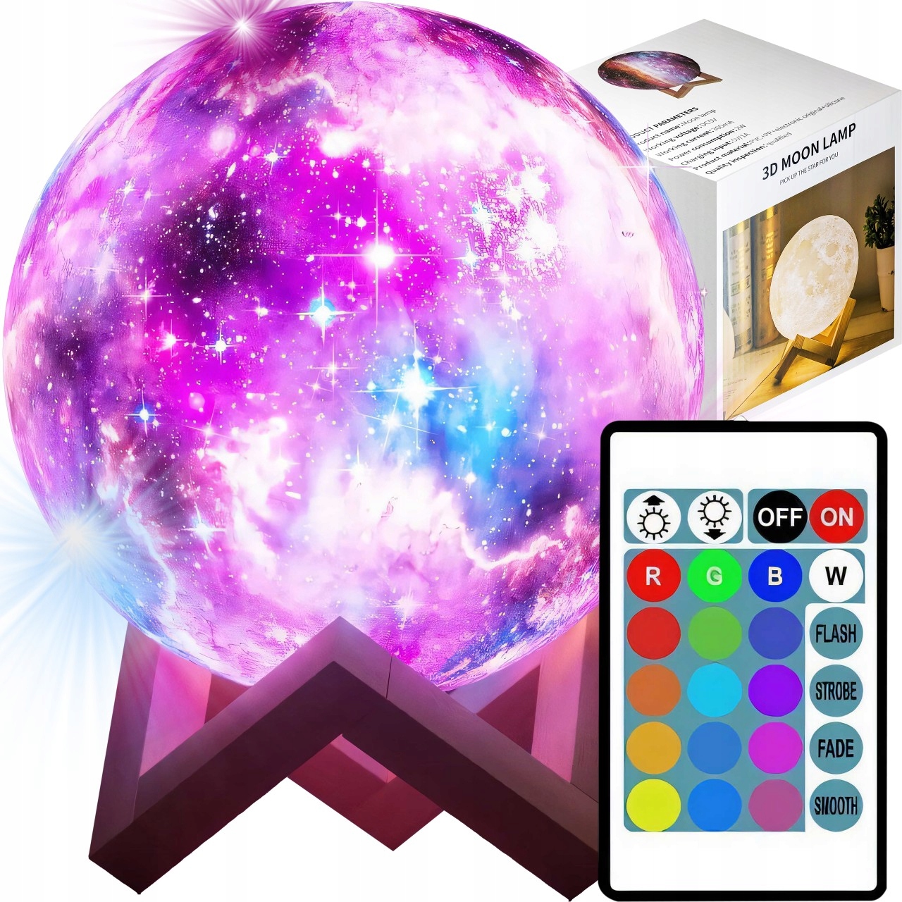 LAMPKA LAMPA NOCNA KSIĘŻYC ŚWIECĄCY 3D MOON RGB PILOT LED LIGHT MOONLIGHT (5904806166050) • Cena ...