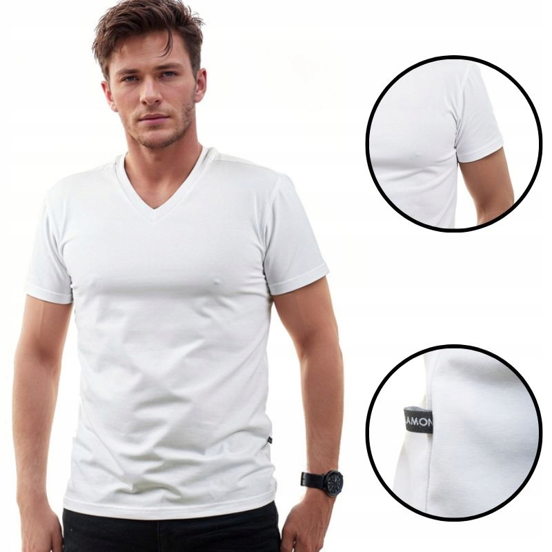 Biała koszulka męska, t-shirt w serek LAMON PREMIUM QUALITY - XXL ...