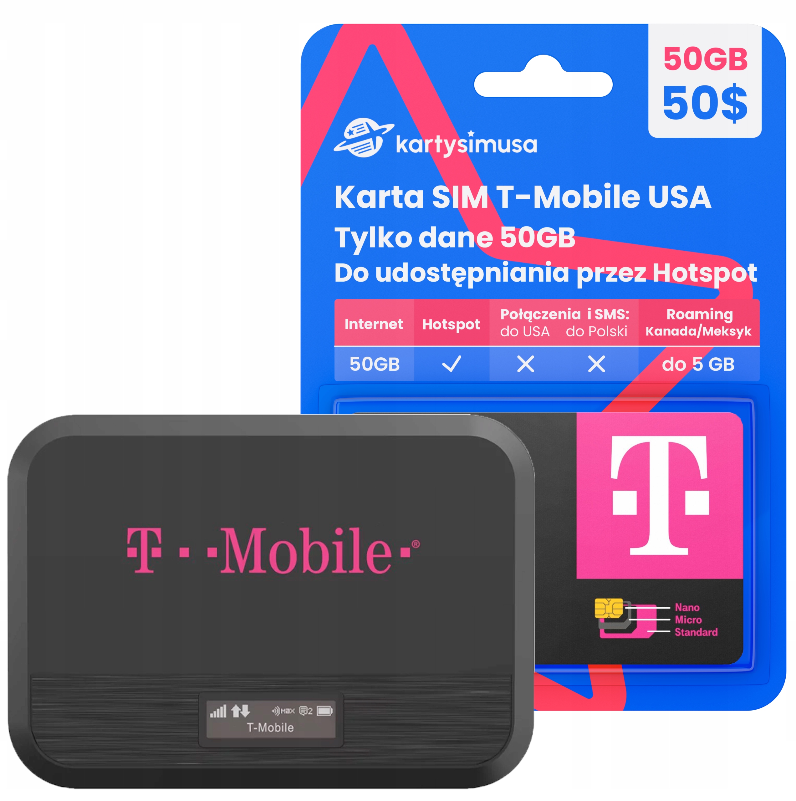Karta SIM USA T-Mobile 50GB + mobilny hotspot USA - Sklep, Opinie, Cena ... Karta SIM USA T-Mobile 50GB + mobilny hotspot USA - Sklep, Opinie, Cena ...