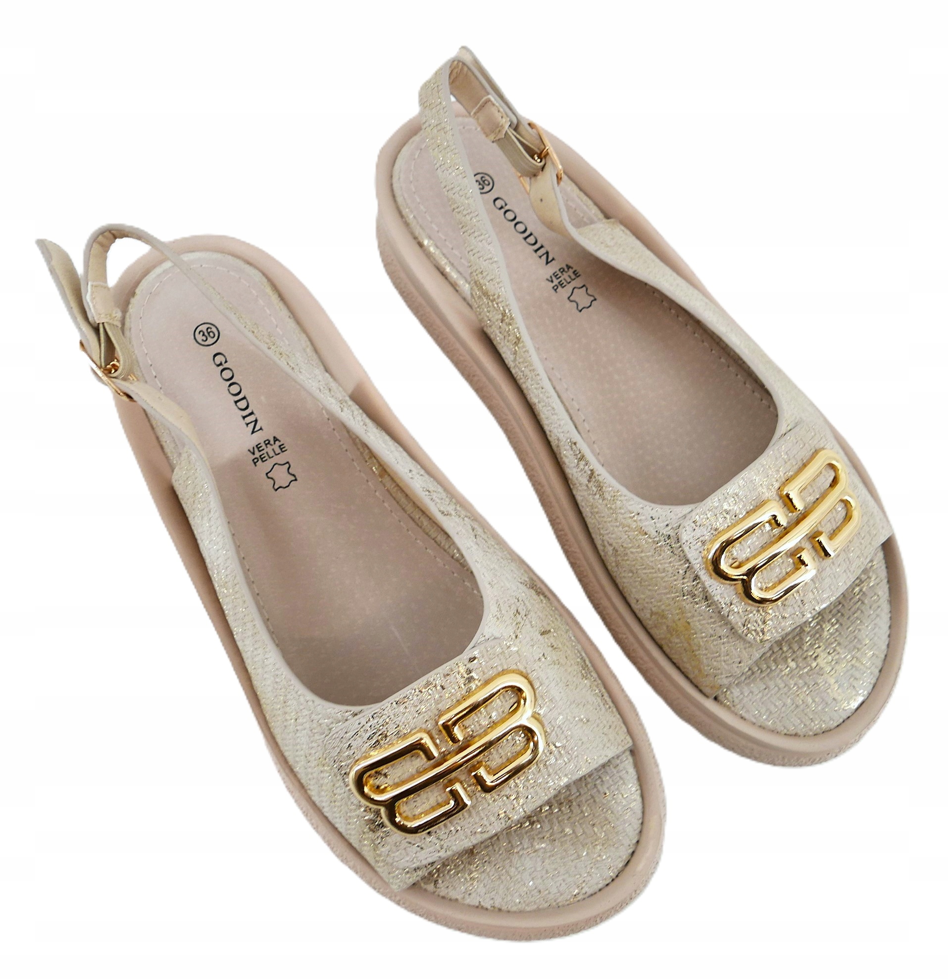 GOODIN SANDAŁY DAMSKIE BUTY LETNIE LEKKIE WYGODNE BEŻOWE SKÓRA EKO R36 ...