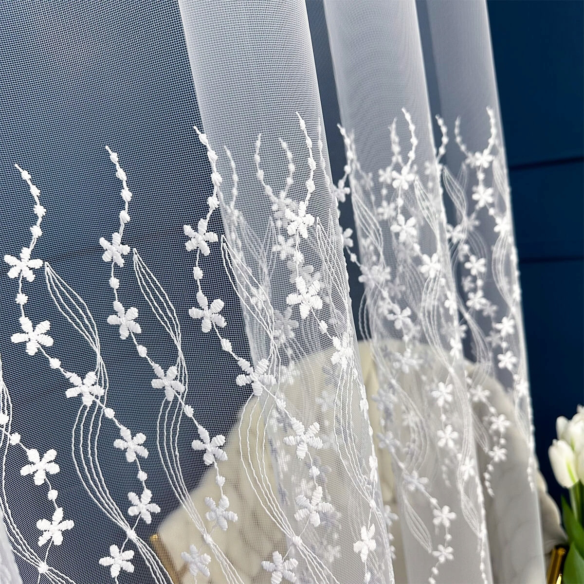 NOWOCZESNE FIRANKI DO SALONU POKOJU PREMIUM HAFTOWANE KWIATY 300x250 ...