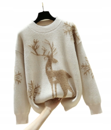 SWETER ŚWIĄTECZNY CIEPŁY UROCZY RENIFER BEŻOWY (5906703027816) • Cena ...