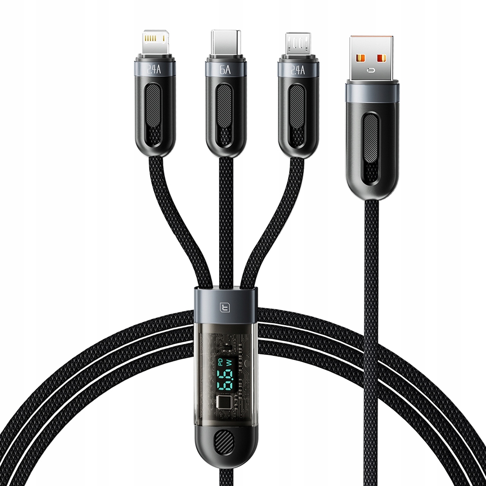 Kabel Toocki USB Input 3 w 1 do ultra szybkiego ładowania 66 W z ...