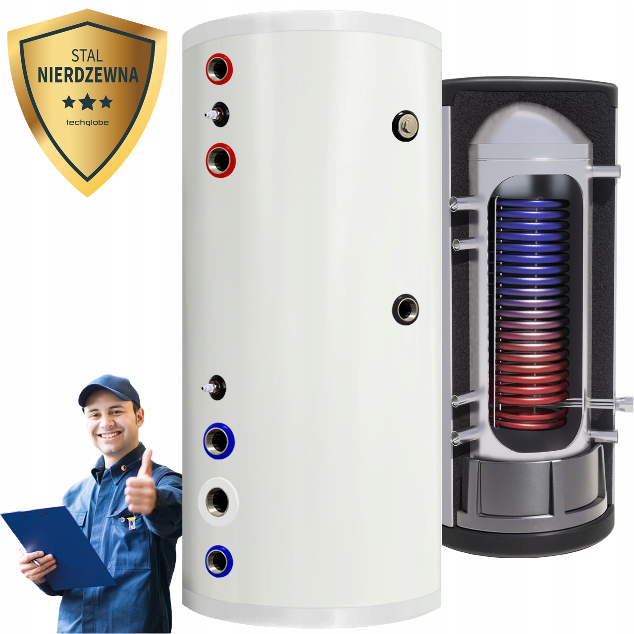 Zasobnik CWU 300l bojler NIERDZEWNY zbiornik bufor z wężownicą 4m² ...