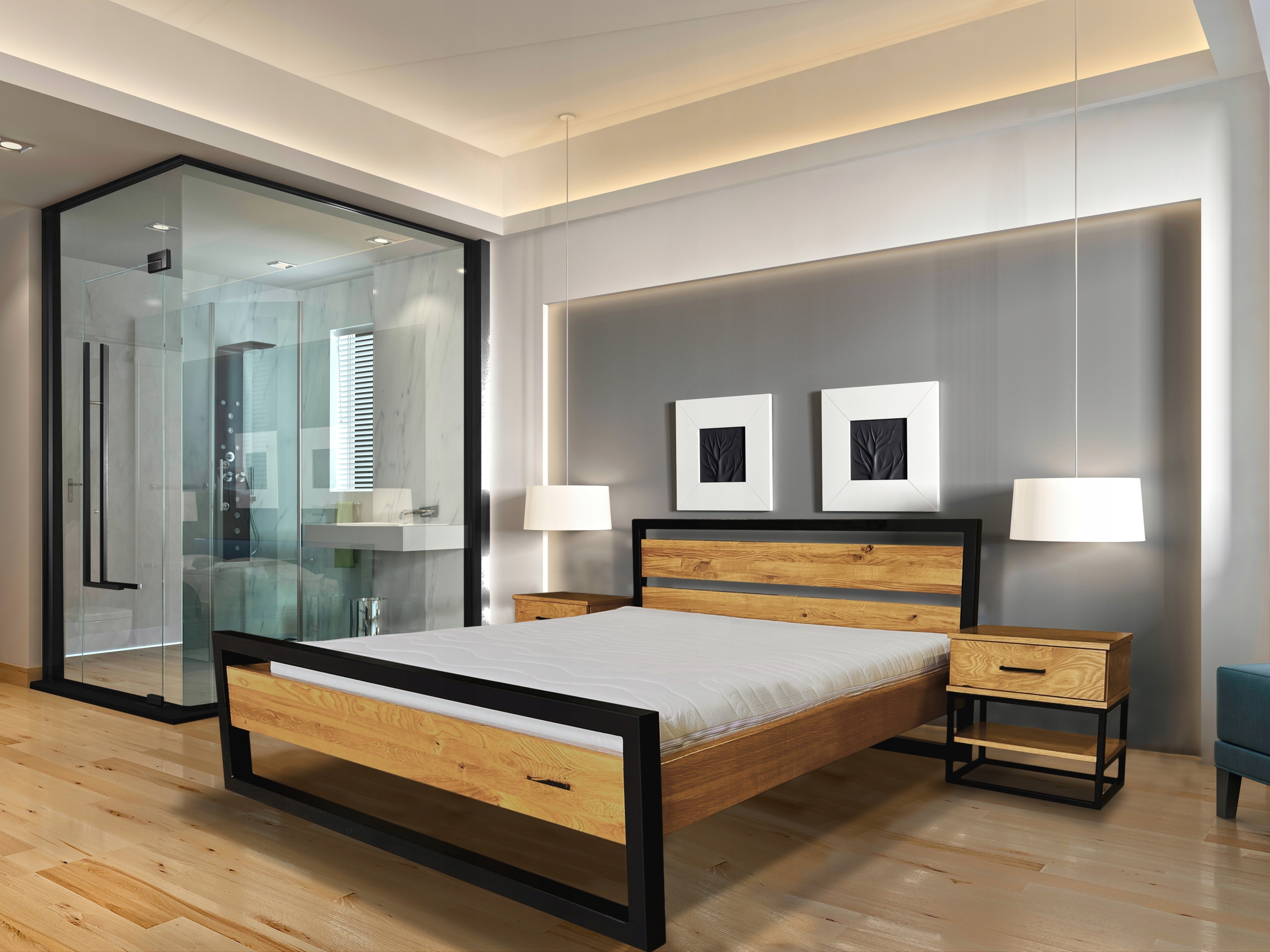 Łóżko podwójne metalowe Wioleks 180x200 dąb naturalny • Cena, Opinie ...