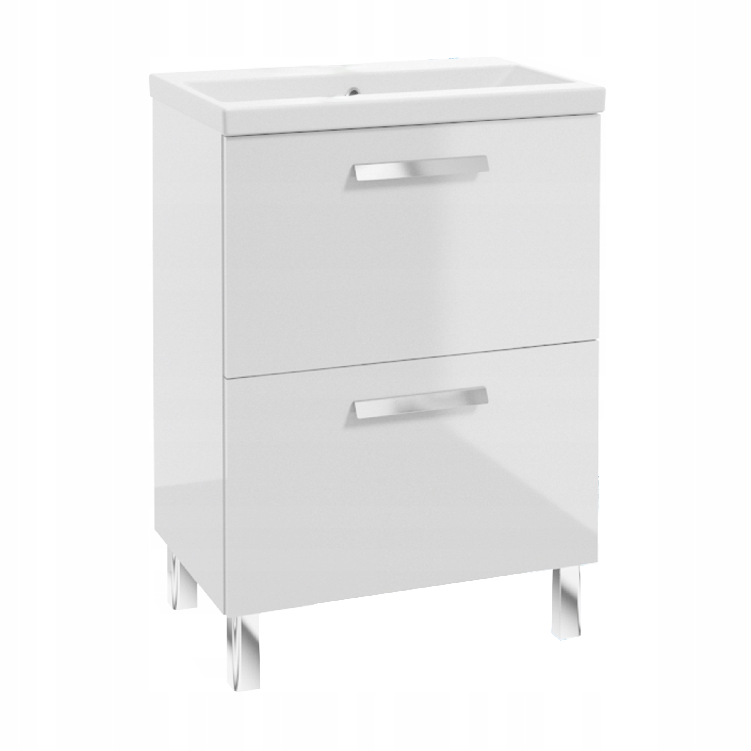 Szafka Łazienkowa z Umywalką 60 Biały Połysk 2 Szuflady Stojąca Cichy ...