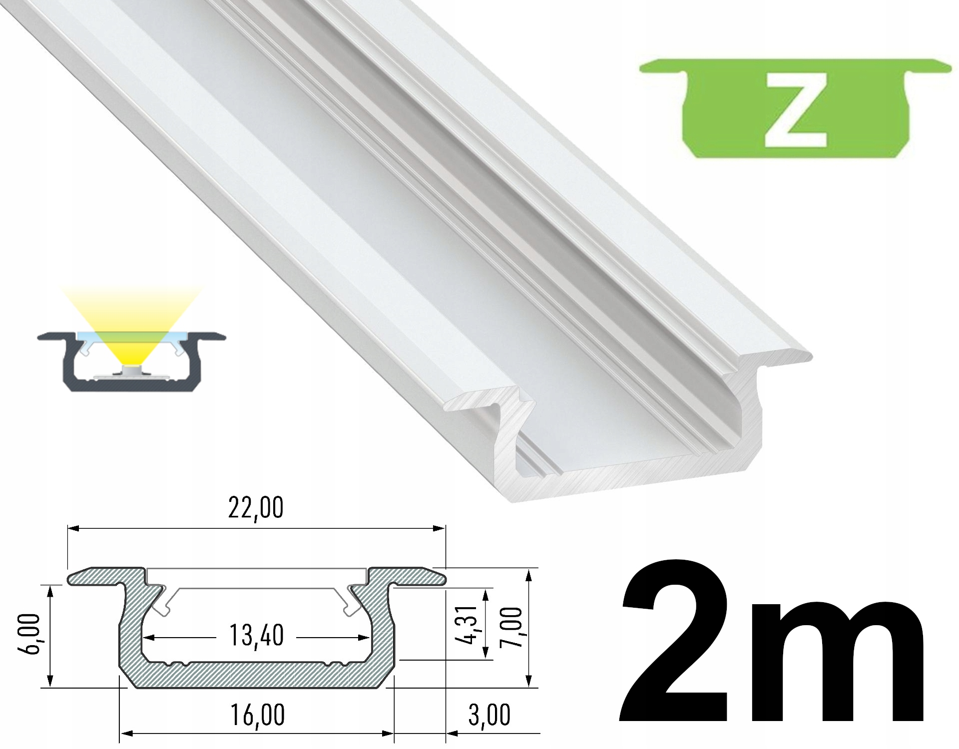 PROFIL ALUMINIOWY DO TAŚM LED 2M TYPU Z BIAŁY (0749649864726) • Cena ...