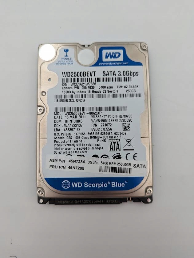 Dysk WD SCORPIO BLUE 250GB 5.4k SATA II 2.5" 3.0Gbps WD2500BEVT - Sklep ...