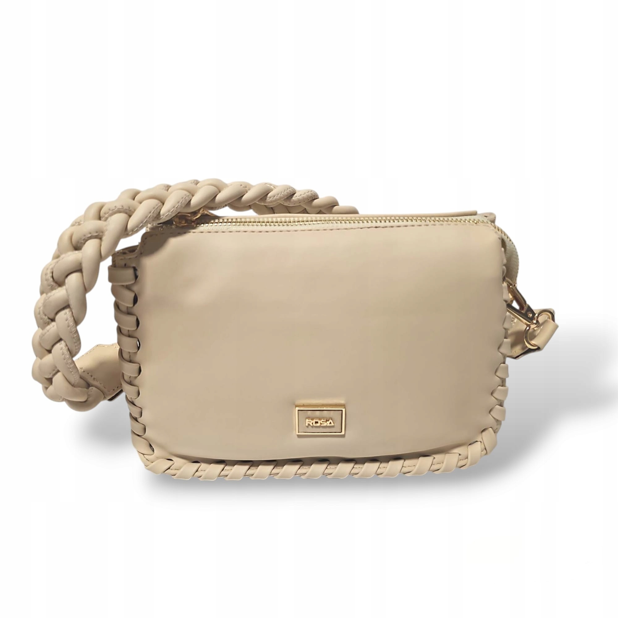 Torebka damska klasyczna na ramie z Plecionym Paskiem - 5 Kieszeni ...