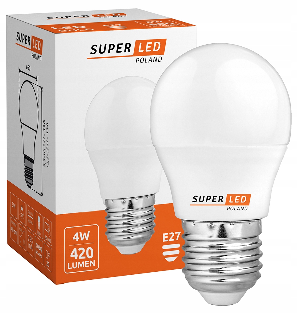 Żarówka LED G45 E27 4W SMD kulka biała zimna SuperLED (1149) • Cena ... Żarówka LED G45 E27 4W SMD kulka biała zimna SuperLED (1149) • Cena ...