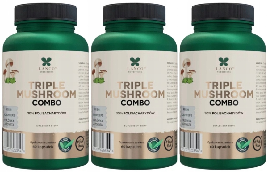 Zestaw 3x - TRIPLE MUSHROOM COMBO 60 kaps, Lanco Nutritions (5905317626354) • Cena, Opinie ...