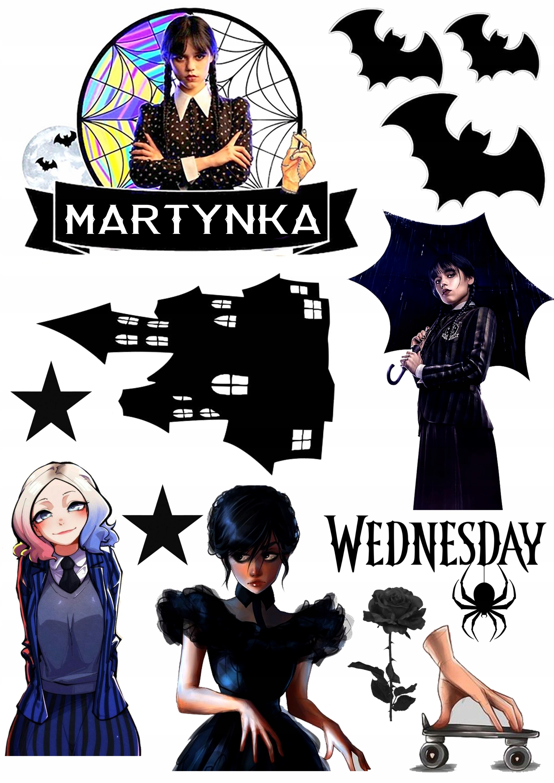 OPŁATEK NA TORT WEDNESDAY ZESTAW POSTACI +TEKST (0088714327750) • Cena ...