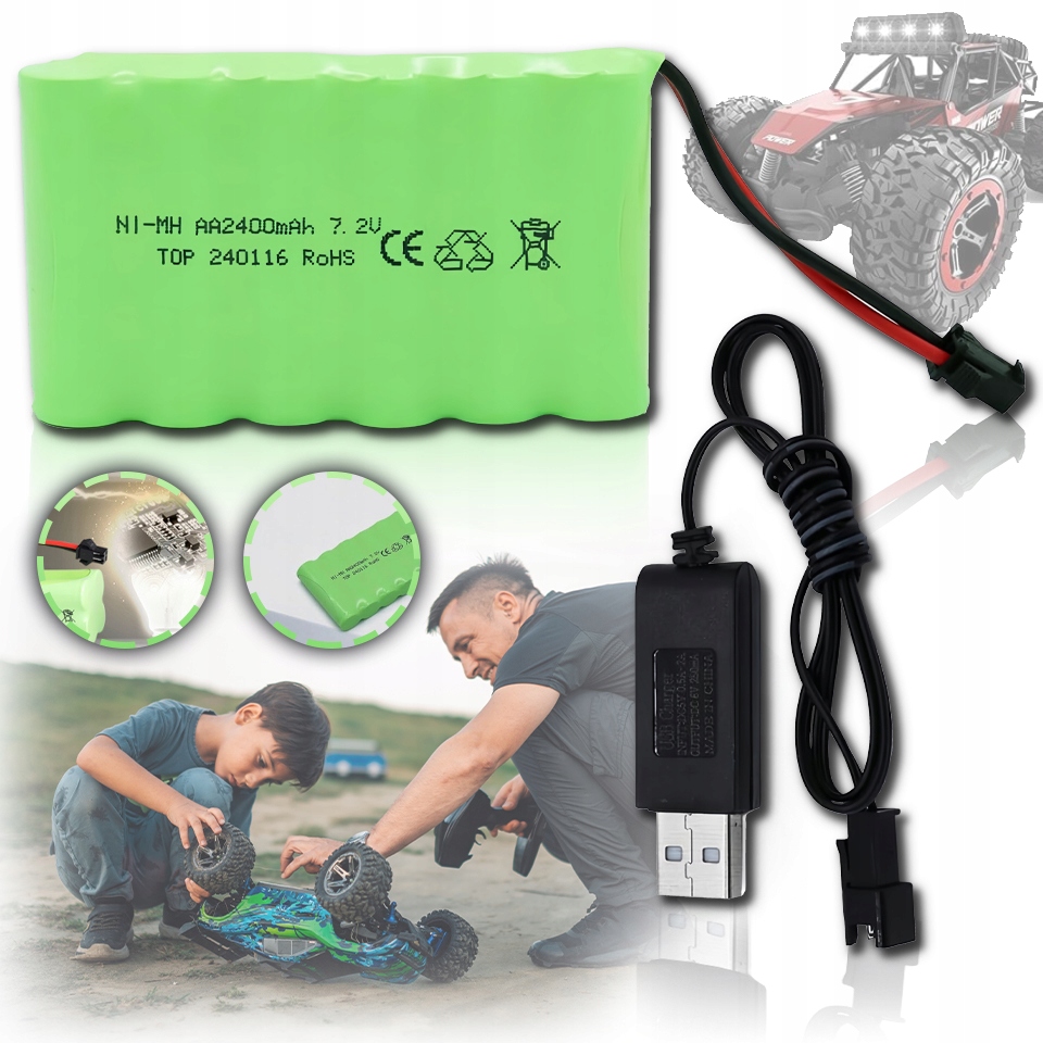 Bateria 7.2V 2400mAh Akumulator NI-MH AA RC Auta ładowarki USB ... Bateria 7.2V 2400mAh Akumulator NI-MH AA RC Auta ładowarki USB ...
