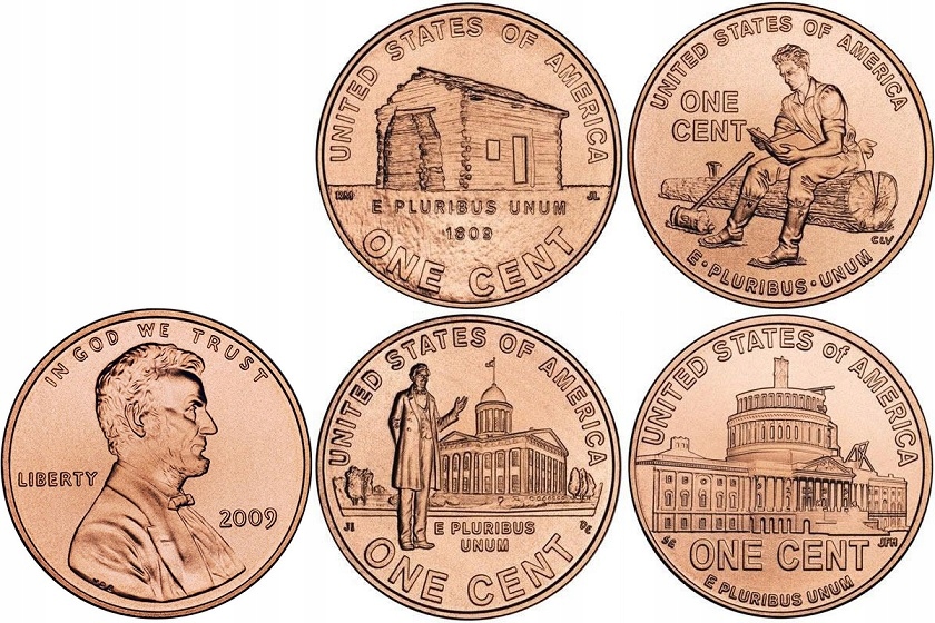 1 cent USA (2009) - Abraham Lincoln Mennica Denver - komplet 4 sztuki ...