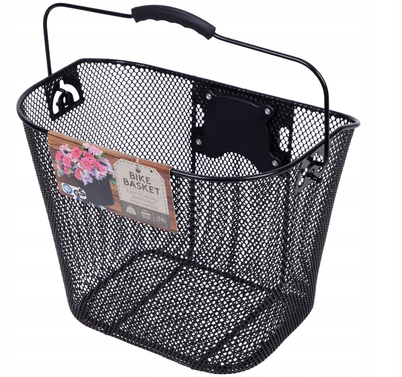 KOSZYK NA ROWER KOSZ ROWEROWY METALOWY NA KIEROWNICĘ UCHWYT CZARNY ...