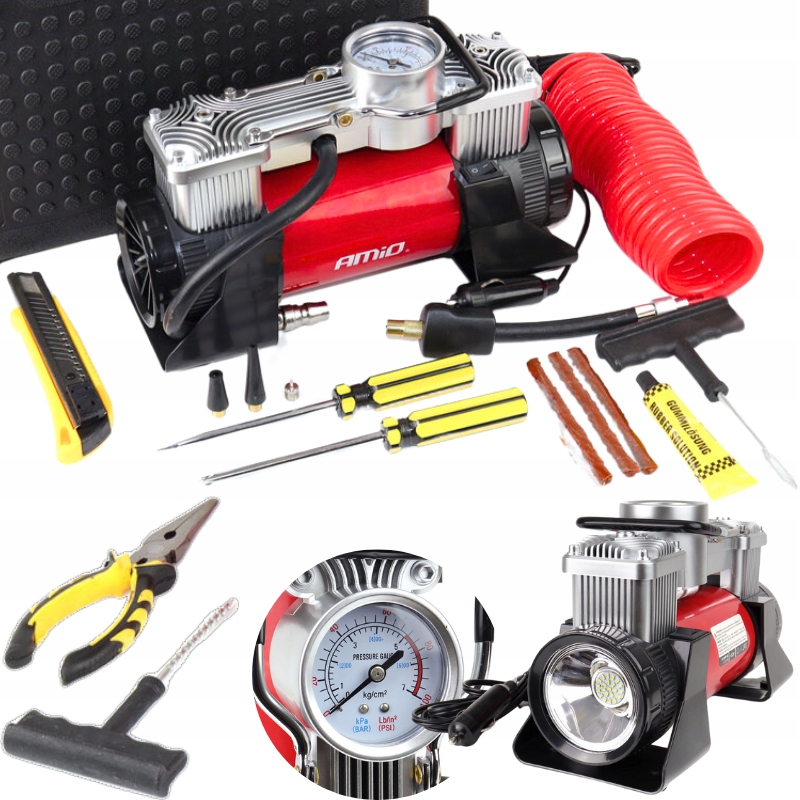 VELKÝ KOVOVÝ KOMPRESOR DO AUTA 12V SADA NA OPRAVU PNEUMATIK KOL 60L/MIN ...