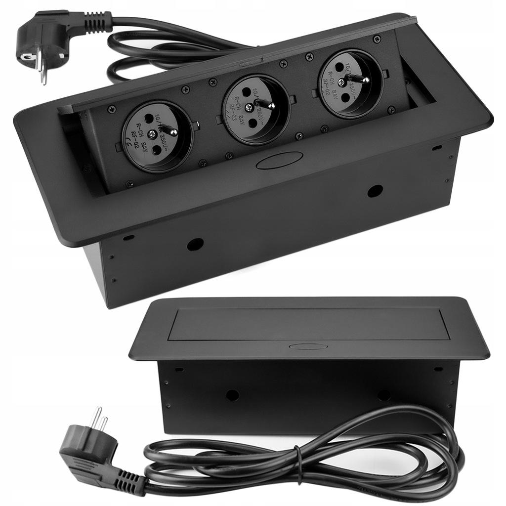 Gniazdo elektryczne Appio 3 szt. czarne blatowe z uziemieniem 1,5 m ...