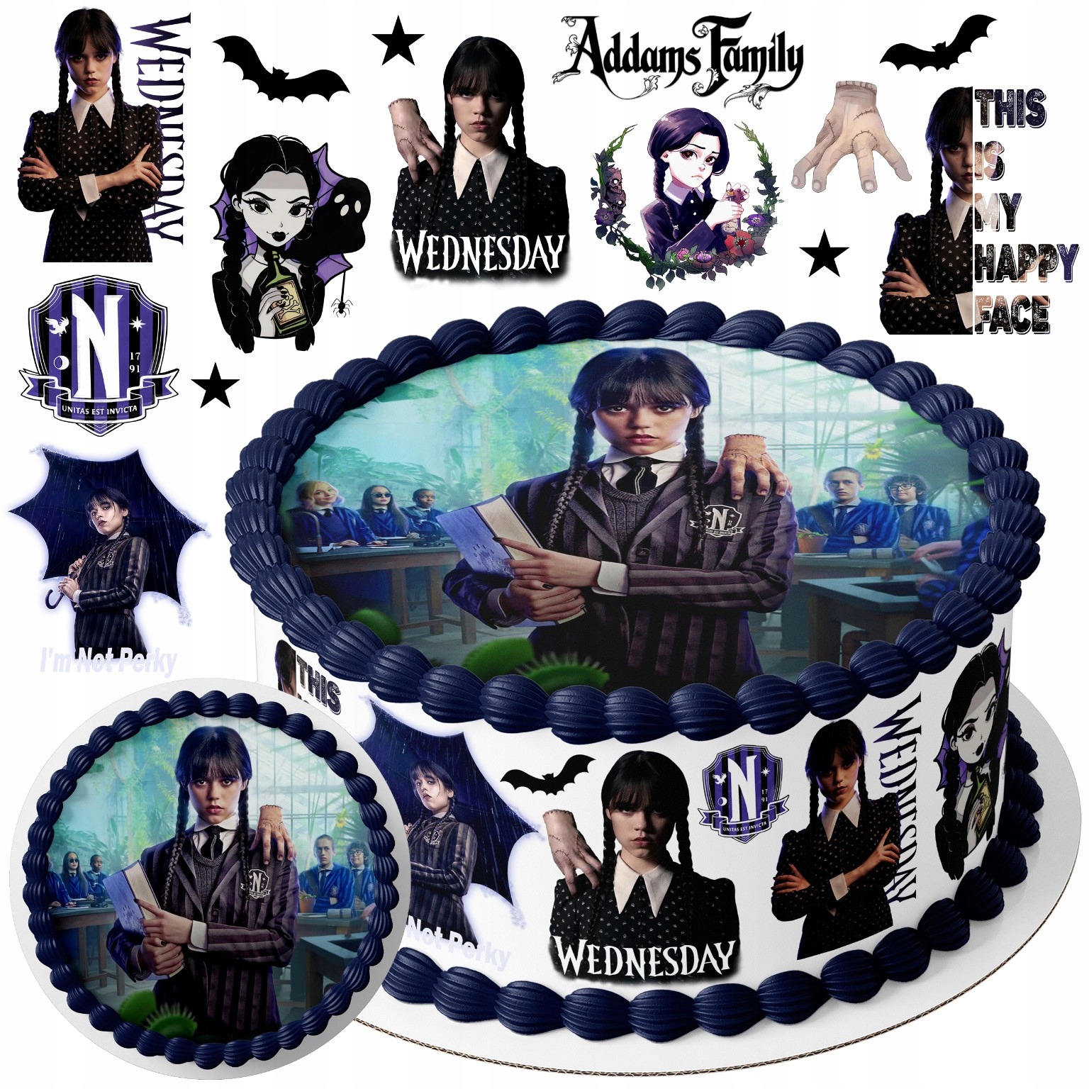 OPŁATEK NA TORT WEDNESDAY + POSTACIE I NAPIS IMIĘ 14170757916 - Allegro.pl