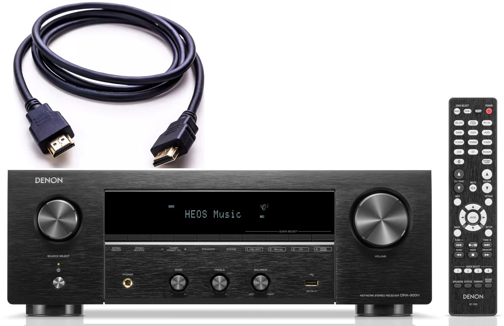 AMPLITUNER STEREO 2.0 DENON DRA-900H 100W DAB AIRPLAY 2 BLACK + HDMI ...