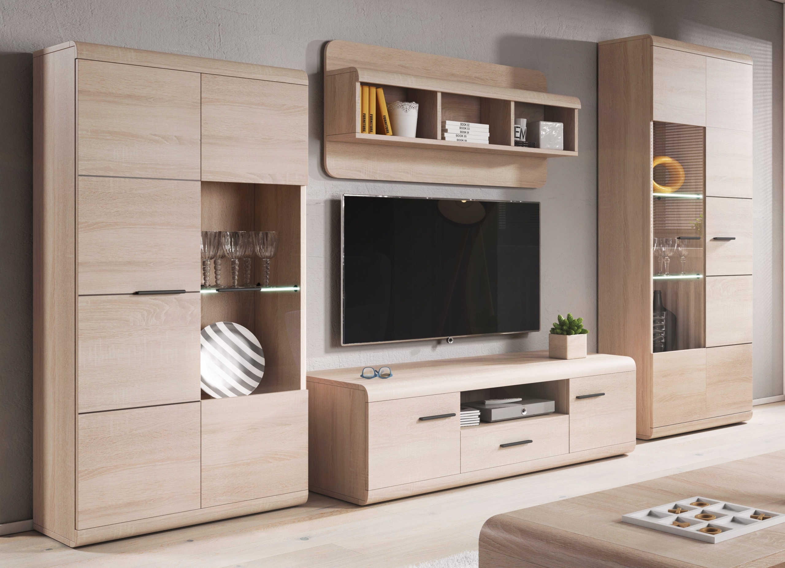 Meblościanka Link dąb sonoma 2 x witryna + stolik RTV + półka do salonu ...