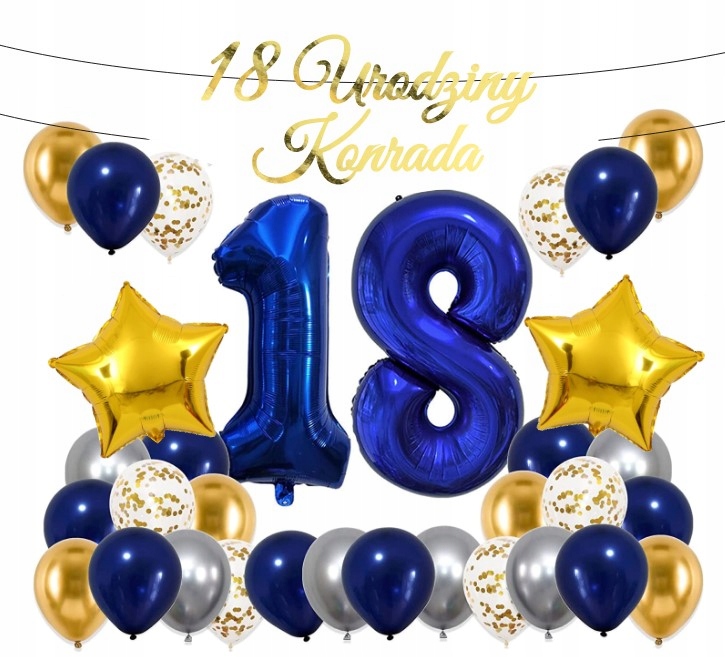 BALONY NA 18 URODZINY ZESTAW OSIEMNASTKA • Cena, Opinie • Balony 13346794787 • Allegro