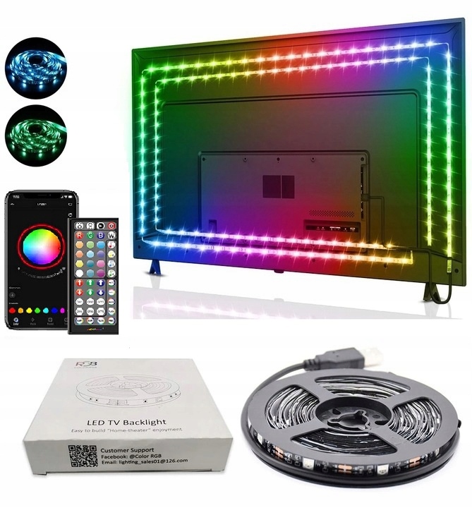 Taśma LED 5M RGB USB TV/PC PILOT WIFI APLIKACJA (5905515943543) • Cena ...