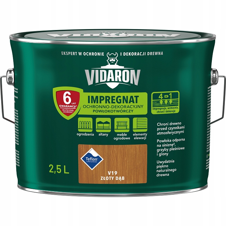 VIDARON IMPREGNAT OCHRONNY POWŁOKOTWÓRCZY DO DREWNA V19 ZŁOTY DĄB 2.5L ...