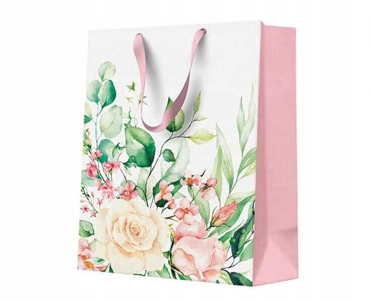 TORBA PREZENTOWA KWIATY Z LISTKAMI URODZINY WESELE WALENTYNKI 20X25X10 CM • Cena, Opinie • Torby ...