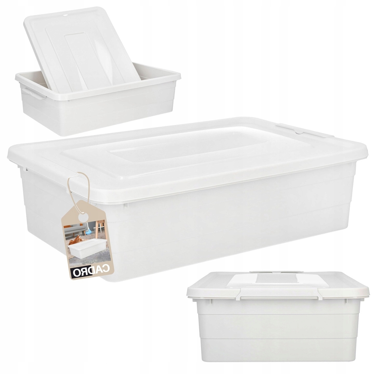 PLASTIKOWY POJEMNIK Z POKRYWĄ biały 28L na kółkach organizer na zabawki ...