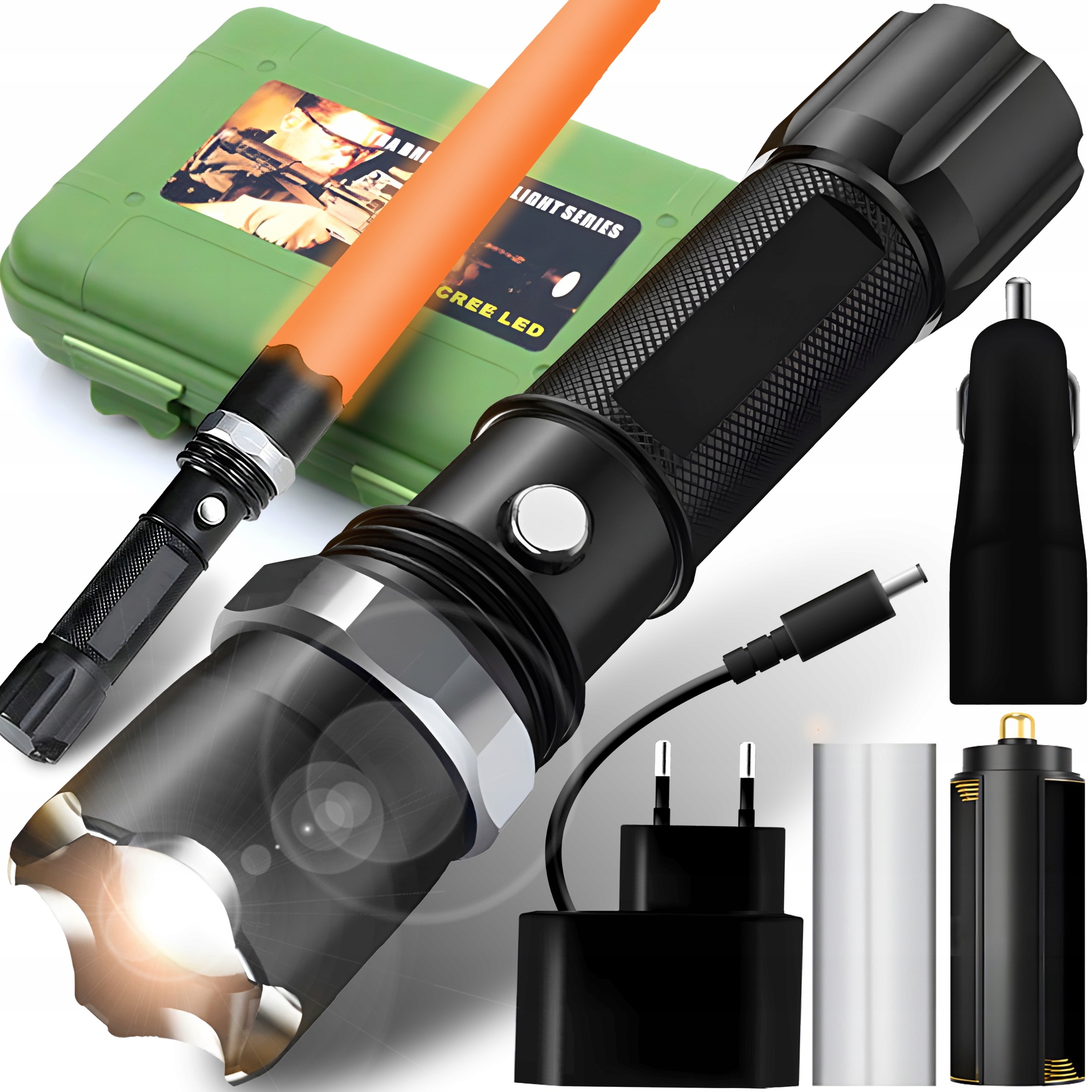 LATARKA POLICYJNA WOJSKOWA TAKTYCZNA MOCNA LED ZOOM SZPERACZ ETUI ...