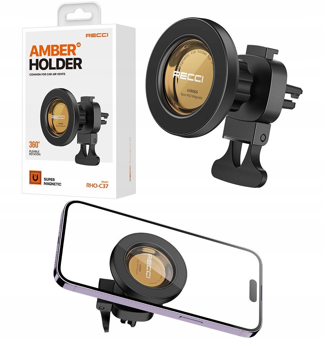 MOCNY UCHWYT MAGNETYCZNY DO SAMOCHODU NA TELEFON KRATKĘ DO KRATKI RECCI ...