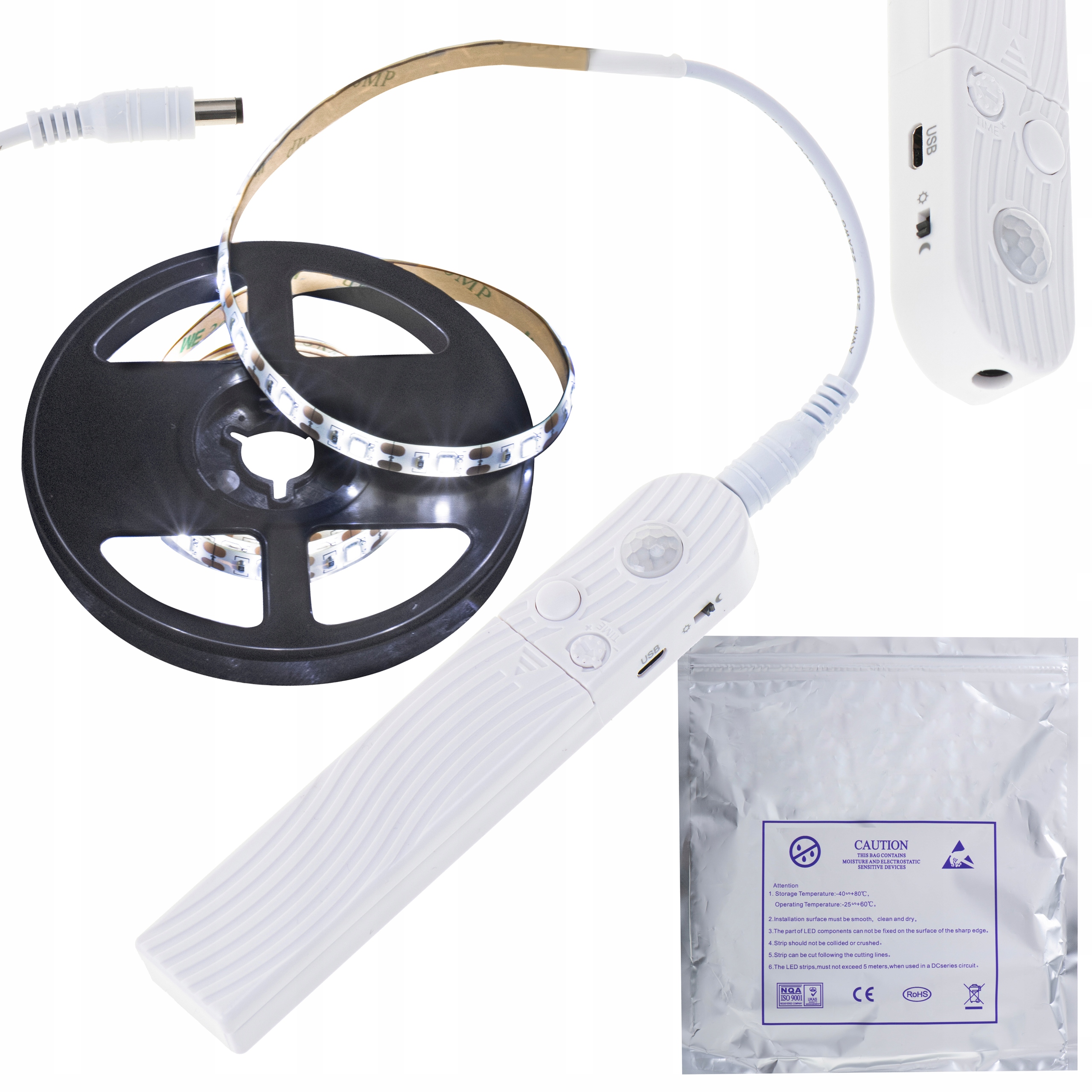 TAŚMA LED LAMPKA CZUJNIK RUCHU BATERIE USB 1m (5903039736207) • Cena ...