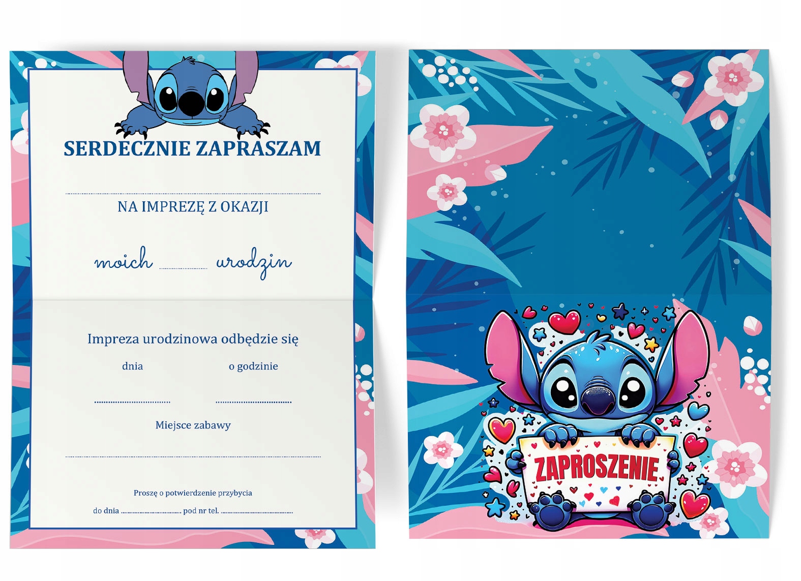 ZAPROSZENIE + KOPERTA NA URODZINY DZIECKA LILO I STICH STITCH ANGEL ...