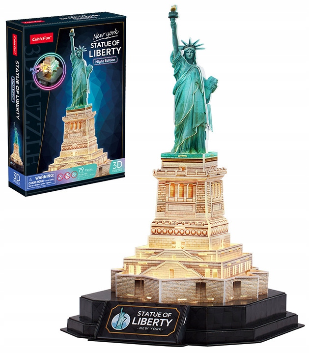 DUŻE Puzzle TRÓJWYMIAROWE Do Układania 3D LED Statua Wolności Cubic Fun ...