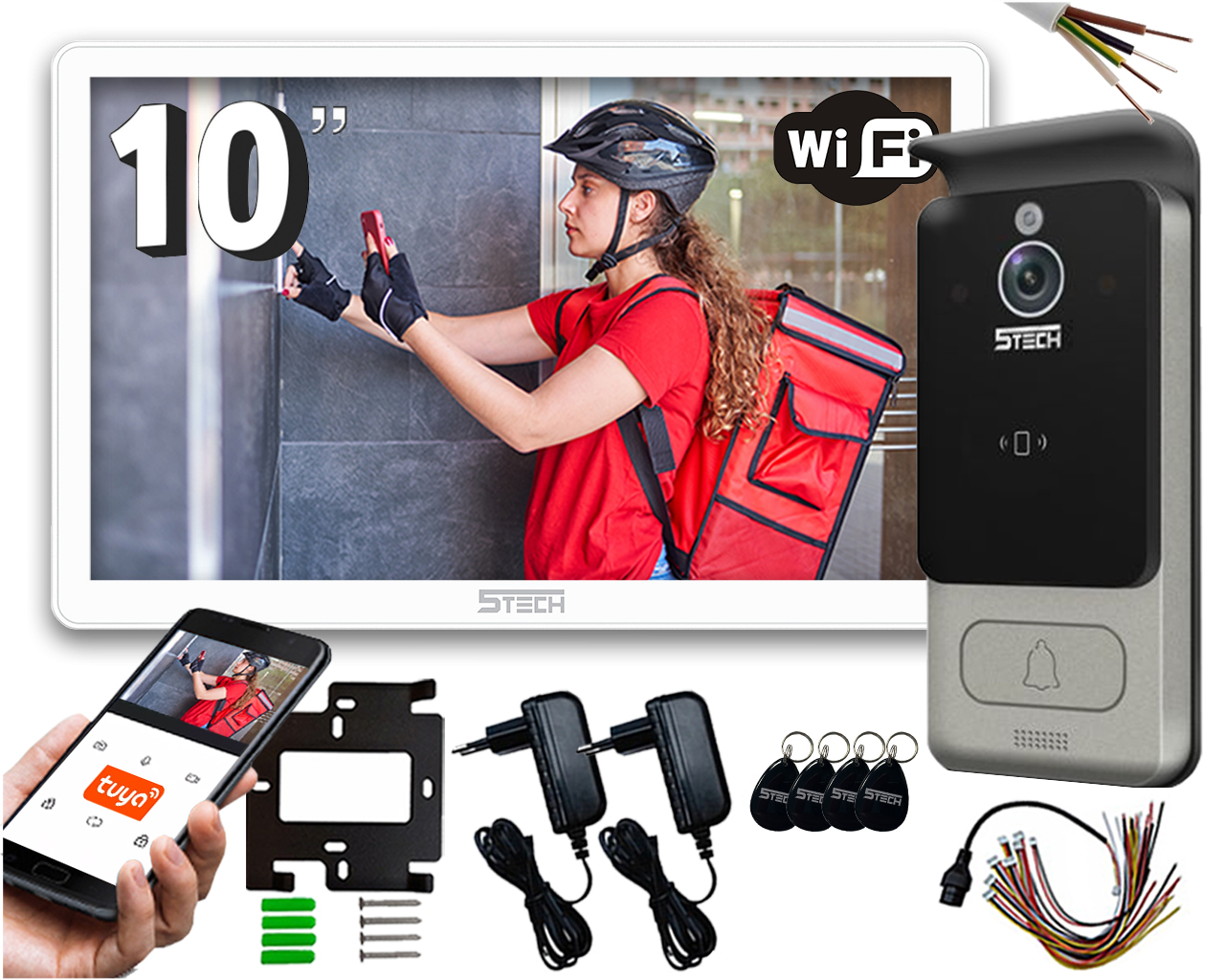 WIDEODOMOFON 5TECH 4-żyłowy WIFI TUYA APLIKACJA NA TELEFON MONITOR 10'' (5905884581728) • Cena ...