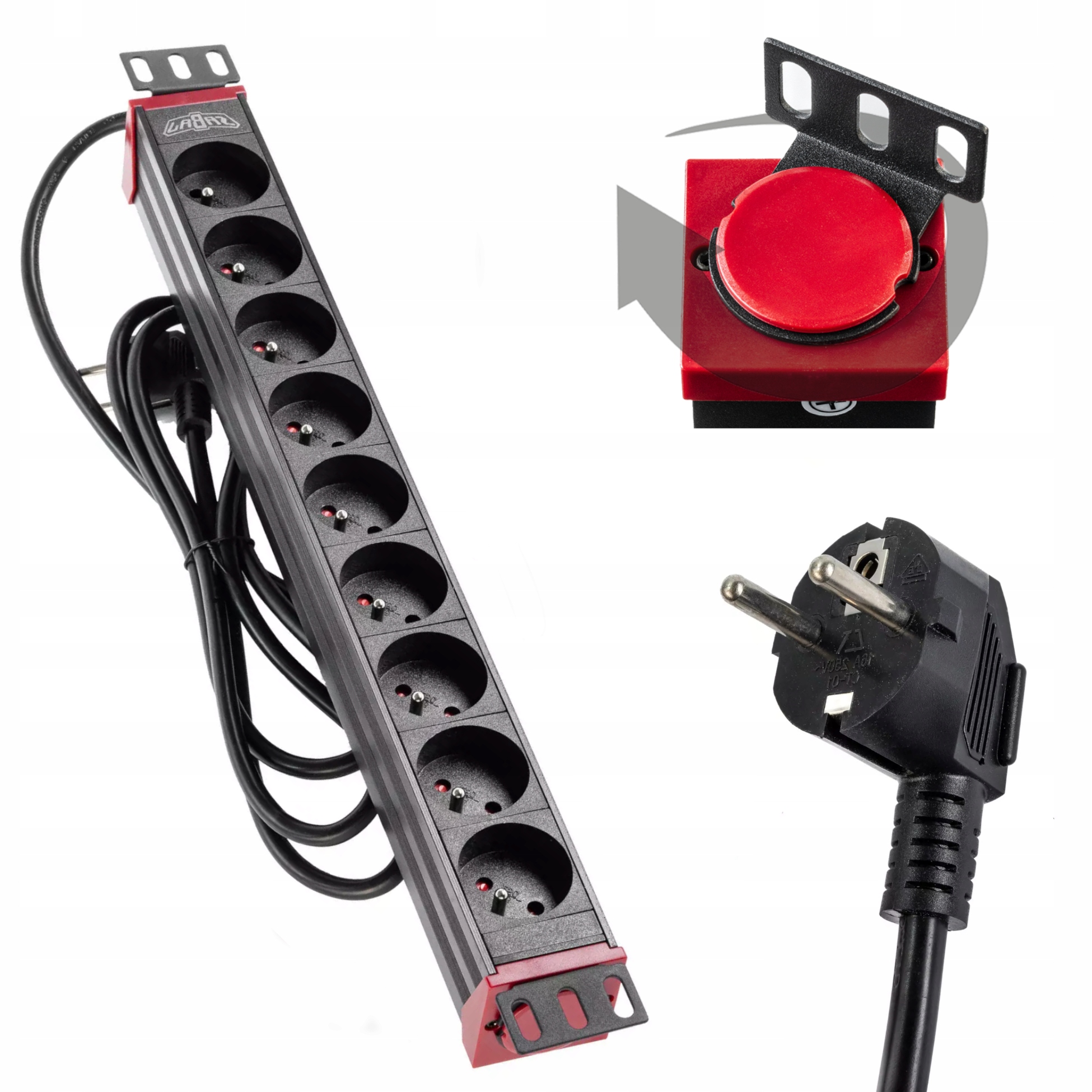 Rack szekrénybe szerelhető elosztó, 19", 9 aljzattal, 3m, Univerzális ...