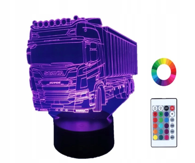 LAMPKA 3D LED USB TIR SCANIA AUTO CIĘŻARÓWKA LAMPA 16 KOLORÓW +PILOT (5904151524017) • Cena ...