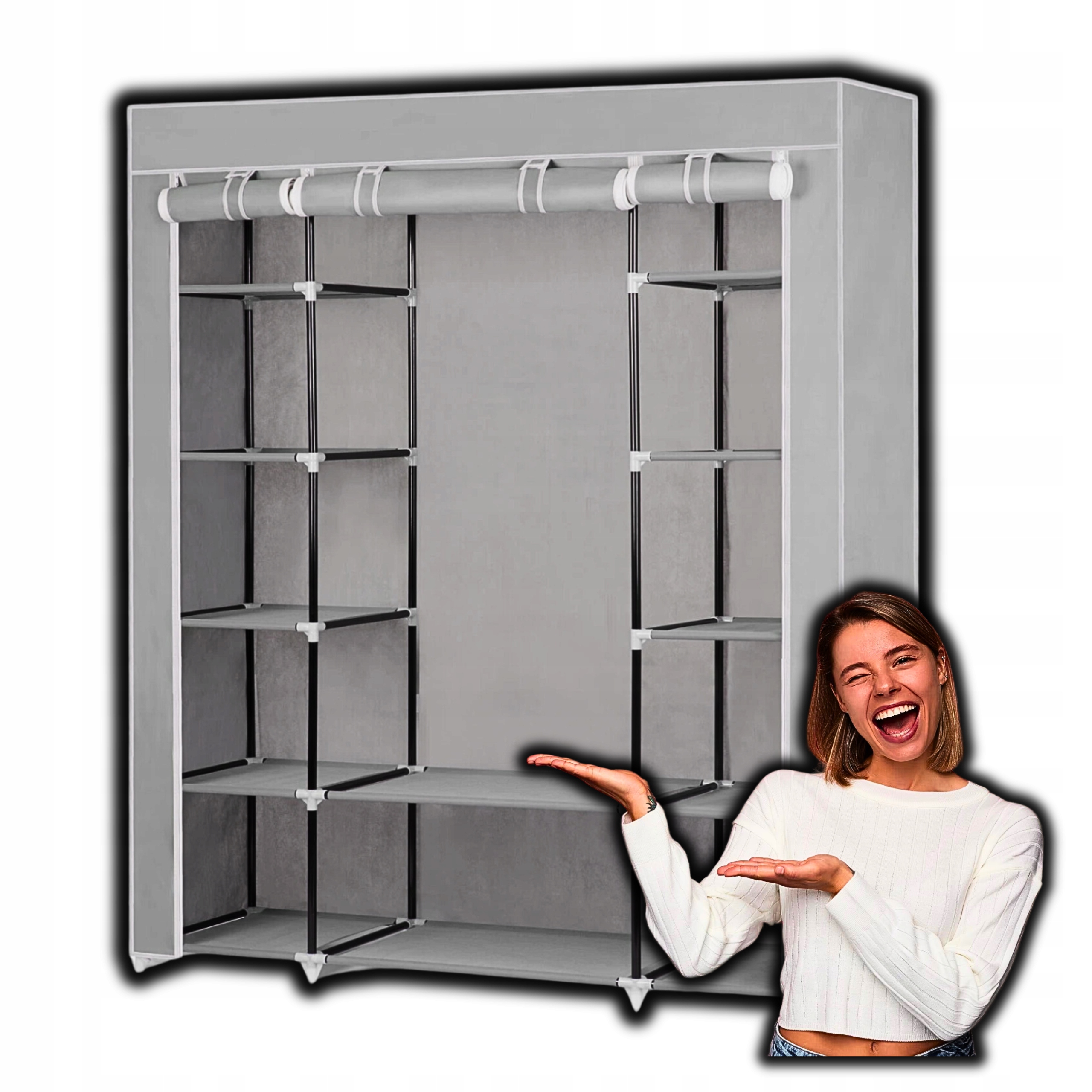 SZAFA MATERIAŁOWA DUŻA SZAFA TEKSTYLNA składana TURYSTYCZNA organizer ...