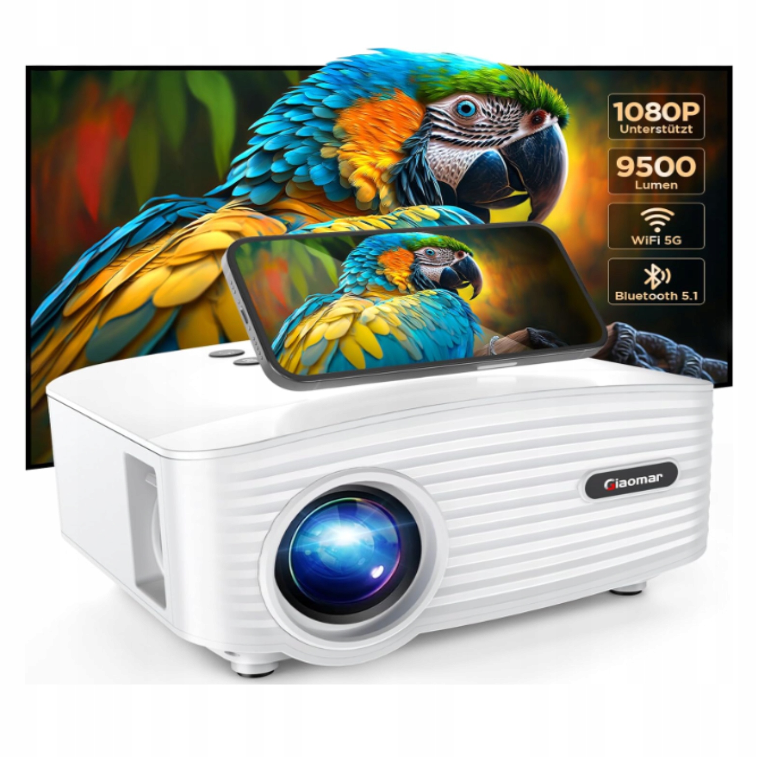 Projektor LED Giaomar Projektor Full HD 1080p LED biały • Cena, Opinie ...