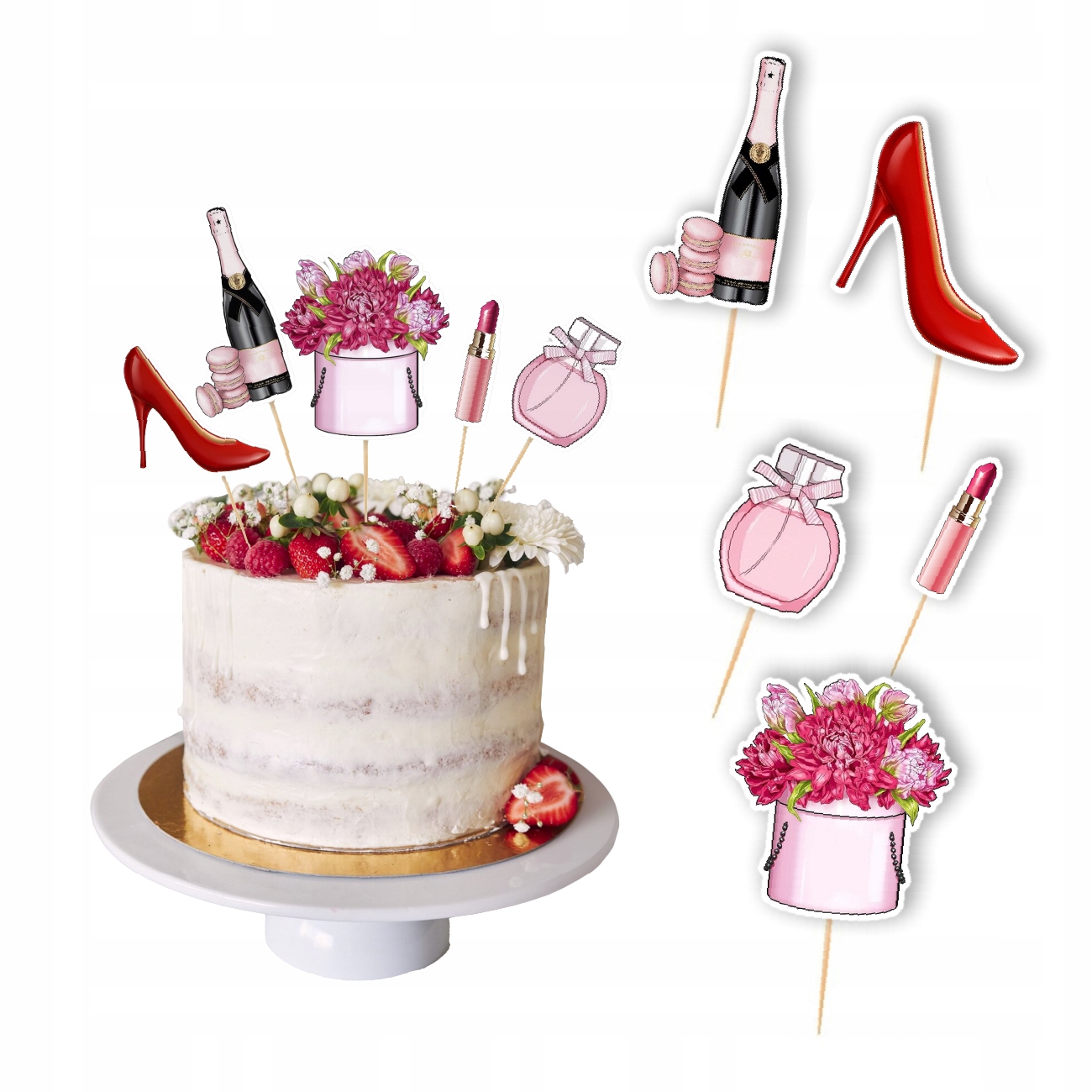 TOPPER NA TORT URODZINY KOBIETA PERFUMY KWIATY ZESTAW 12378687145 ...