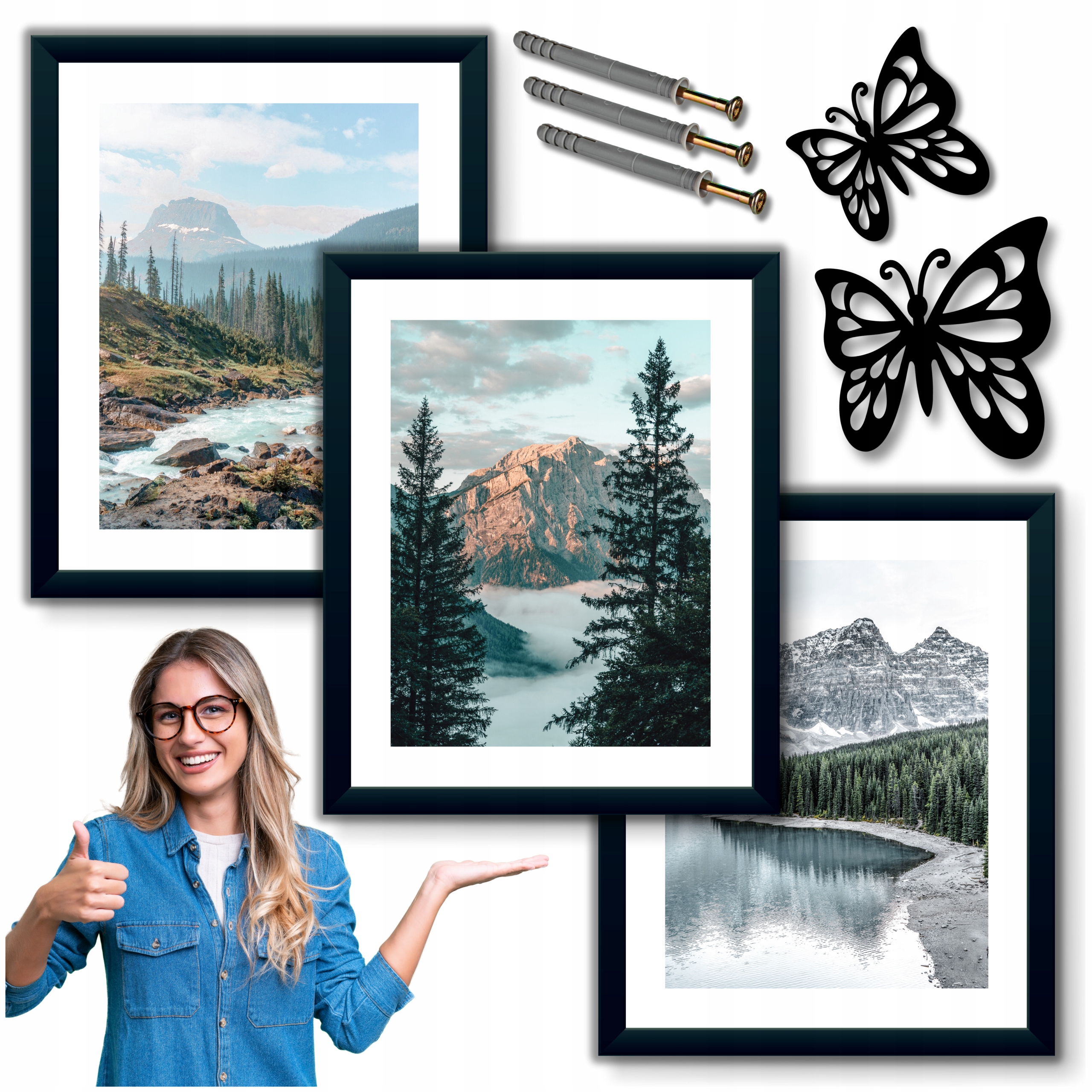 ZESTAW OBRAZY W RAMIE 30x40 LAS JEZIORO GÓRY GÓRA PLAKATY W RAMKACH ...