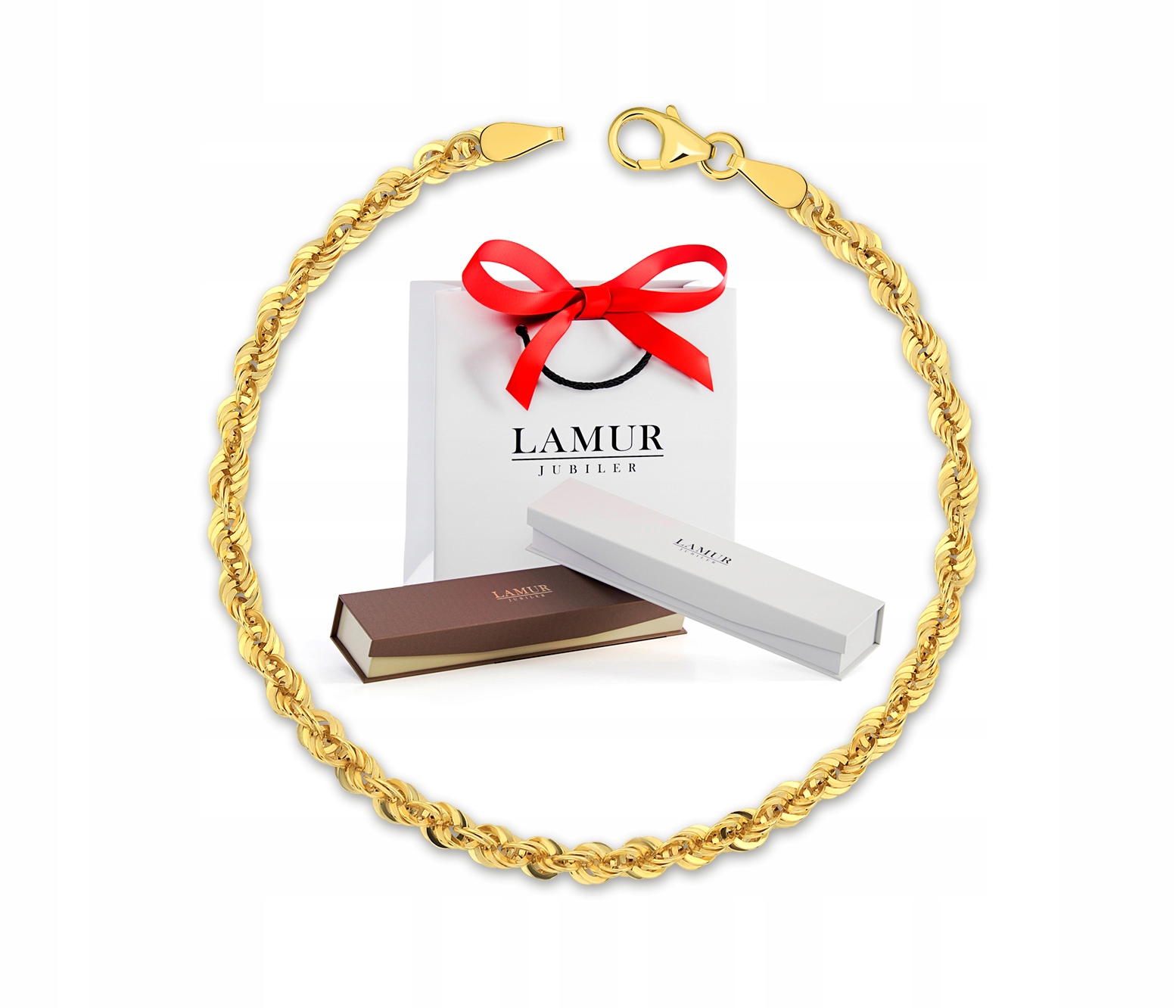 ZŁOTA BRANSOLETKA 585 KORDEL KORDA DIAMENTOWANA + EKSTRA GRATISY • Cena ...