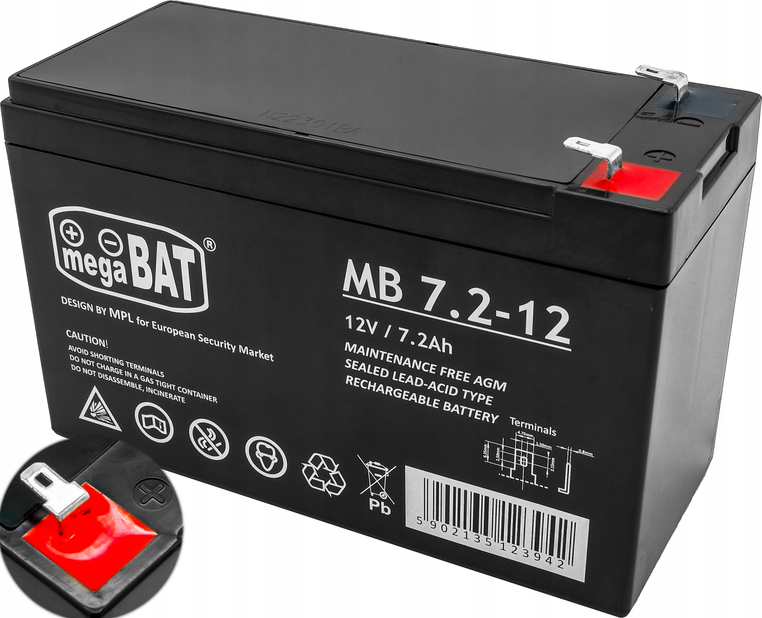 Акумулятор ДБЖ, НЕ ОБСЛУГОВУЮЧИЙ [розмір 7Ah] 12V 7.2Ah - docom.com.ua