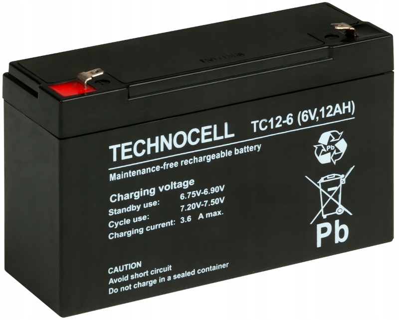 AKUMULATOR BATERIA AGM VRLA TECHNOCELL PRZEMYSŁOWY TC 6V 12Ah TC12-6 ...