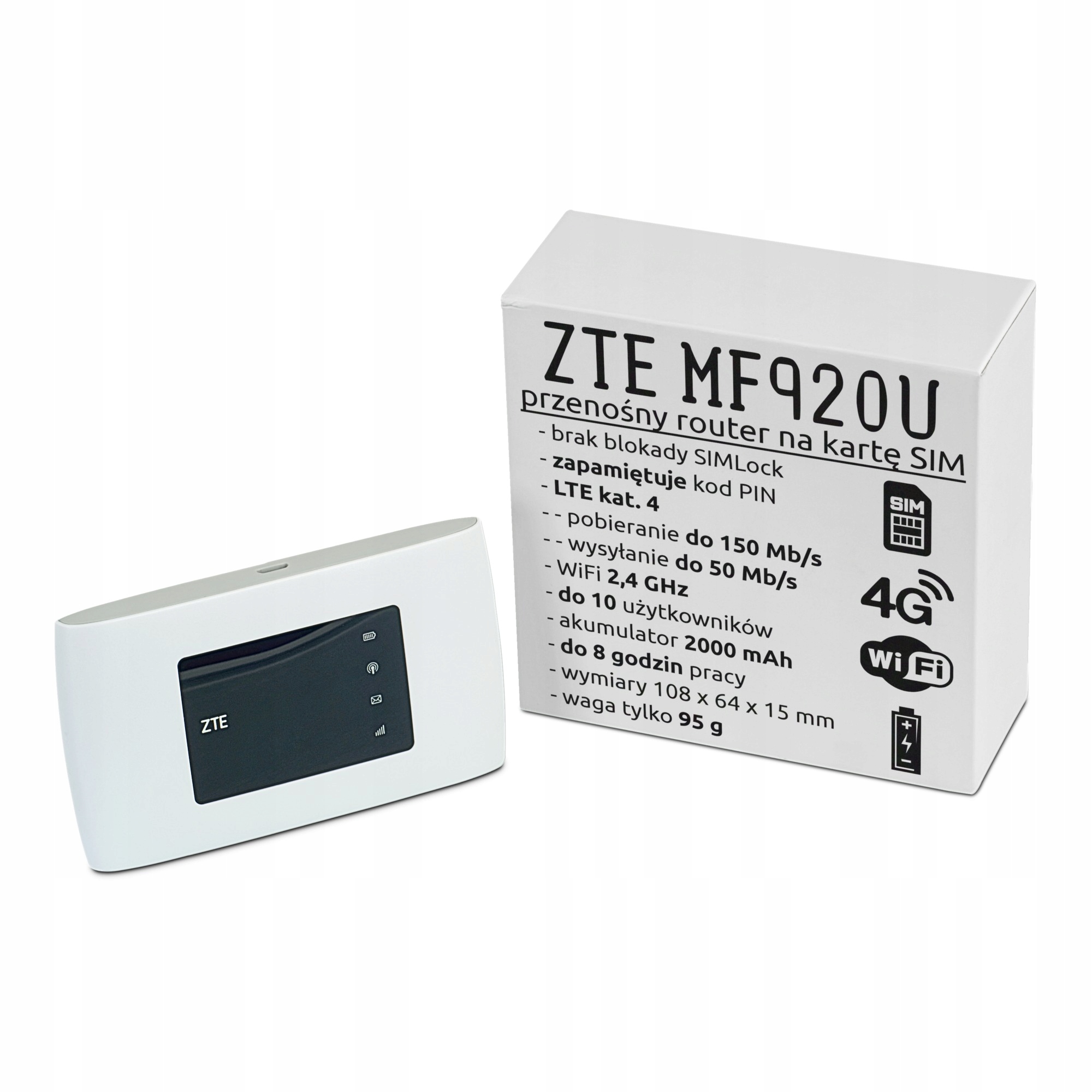 ZTE Mf920U przenośny mobilny router WiFi 4G LTE na kartę SIM bez ...